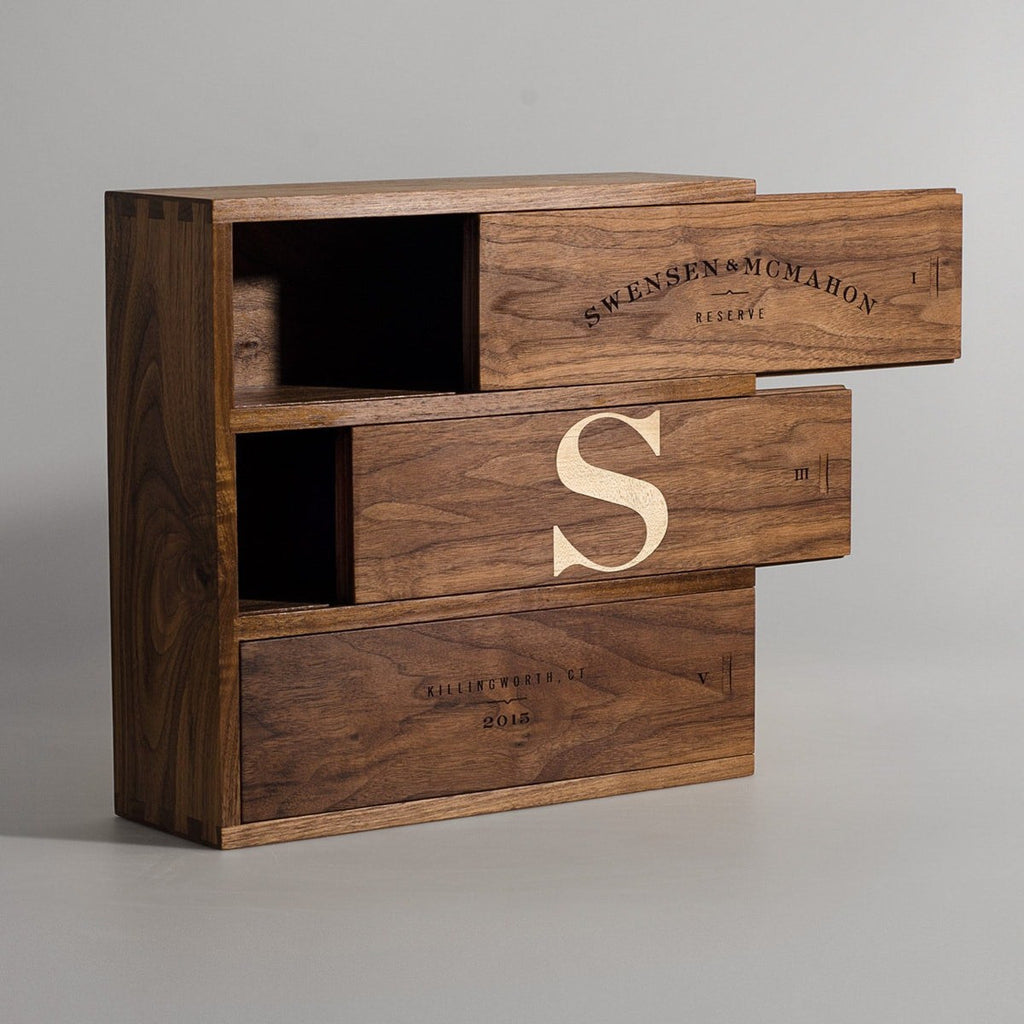 Walnut Anniversary Wine Box - Monogram Inlay - Signature Series