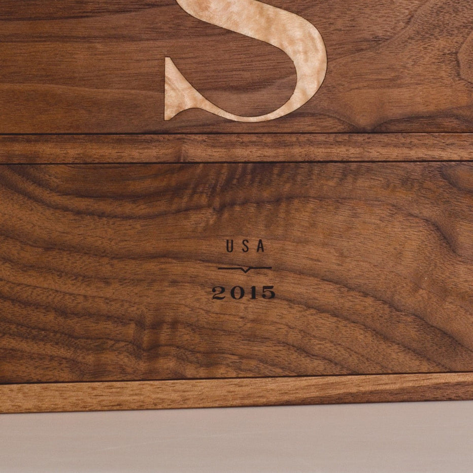 Walnut Anniversary Wine Box - Monogram Inlay - Signature Series